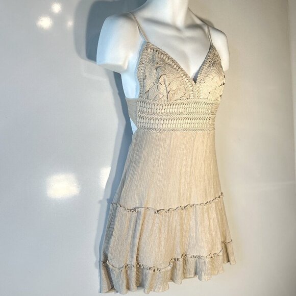 Papaya | Dresses | Papaya Szm Ivory Gauzy Dress Crochet Lace Boho ...
